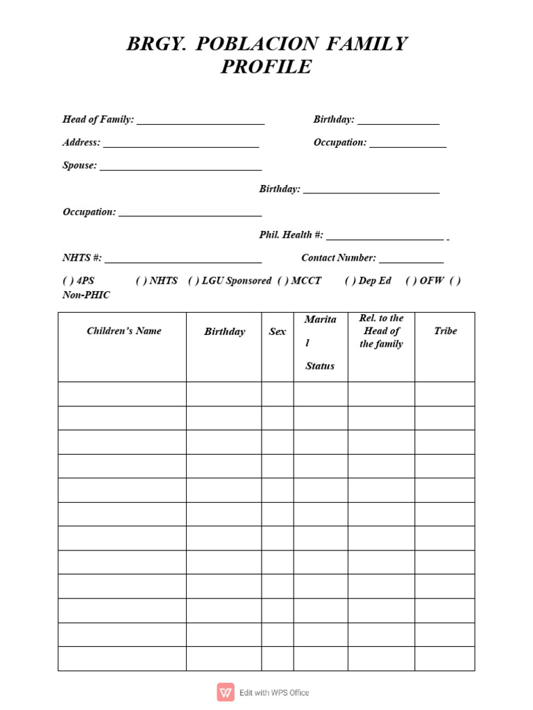 FAMILY PROFILE and CHILD RECORD Format | Download Free PDF | Vaccines ...