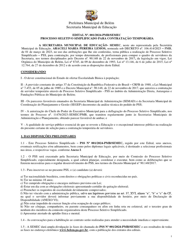 Edital PSS SEMEC 2024 | PDF Edital PSS SEMEC 2024 | PDF