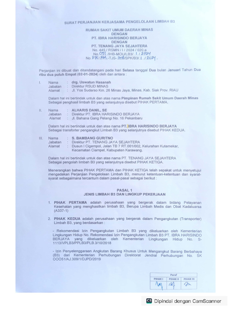 Mou Limbah b3 Rsud Minas TH 2024 | PDF