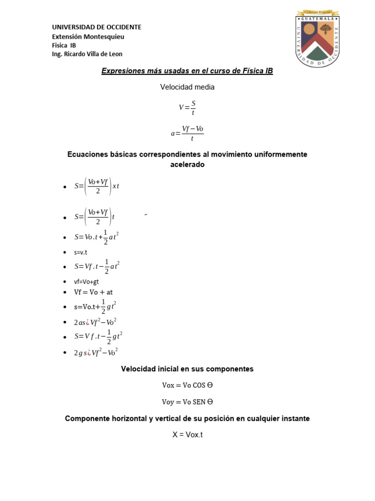 Formulas Básicas de Física IB | PDF | Mecánica | Ciencias fisicas