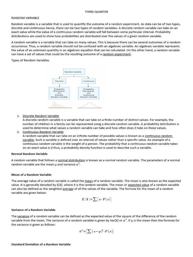Third Quarter | PDF | Probability Distribution | Random Variable