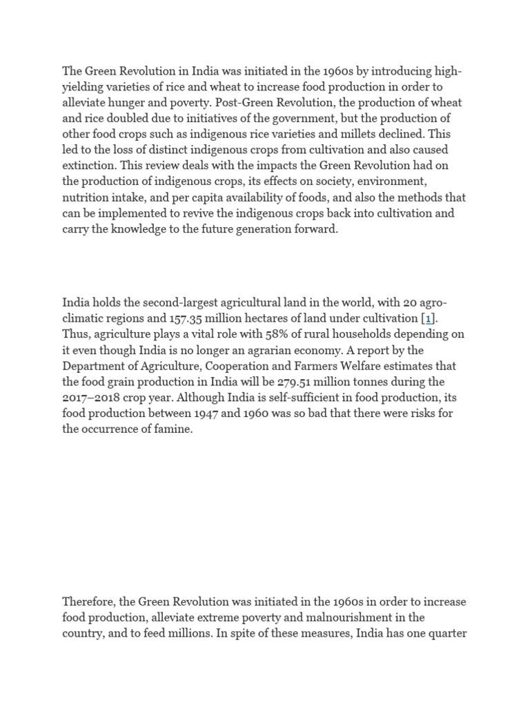 Impact of Green Revolution on India's Indigenous Crops | PDF ...