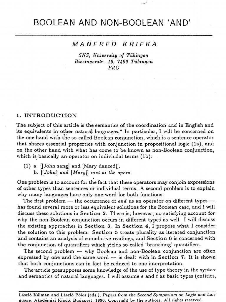 Krifka '90 - Boolean & Non-Boolean and | PDF