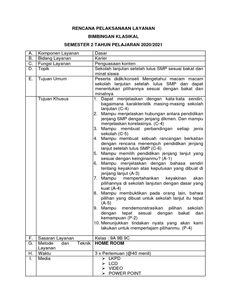RPL Bimbingan Kelompok Teknik Homeroom | PDF | Karier & Perkembangan