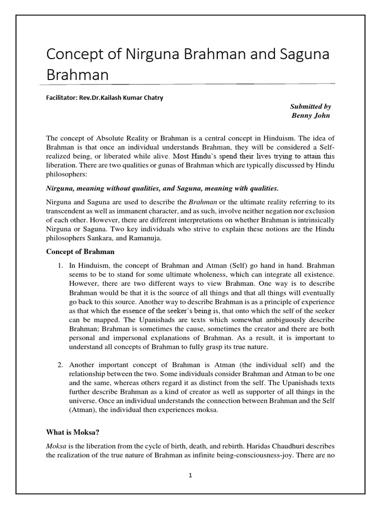 Nirguna and Saguna Brahman | PDF | Brahman | Ātman (Hinduism)