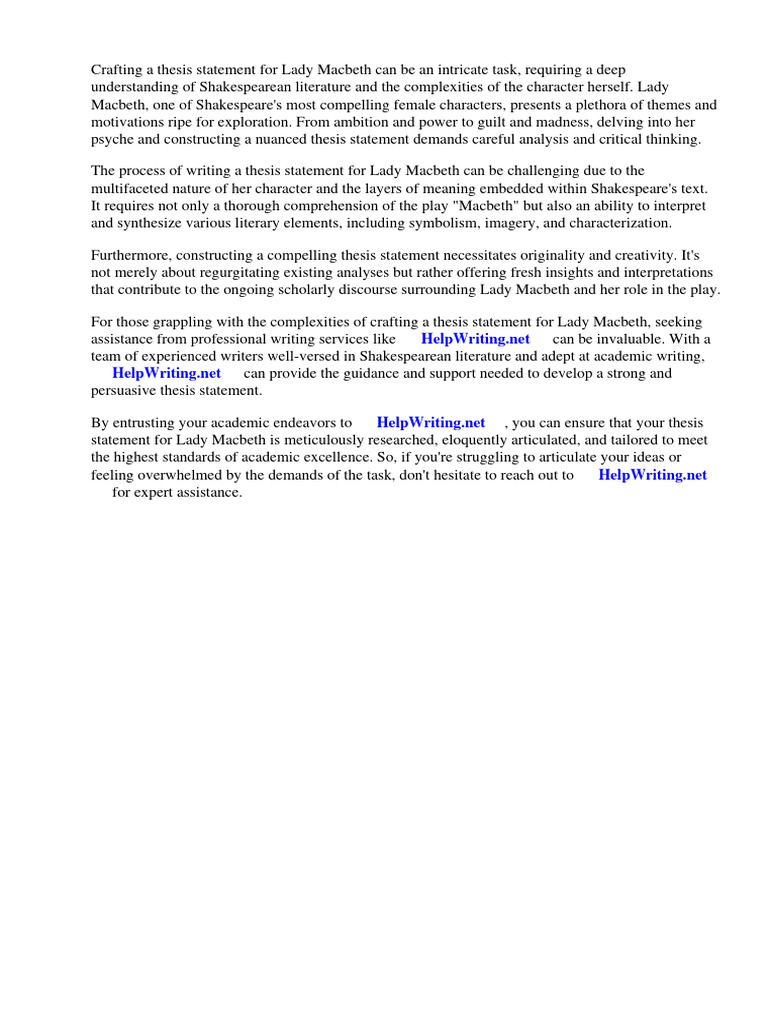 Thesis Statement For Lady Macbeth | PDF | Macbeth