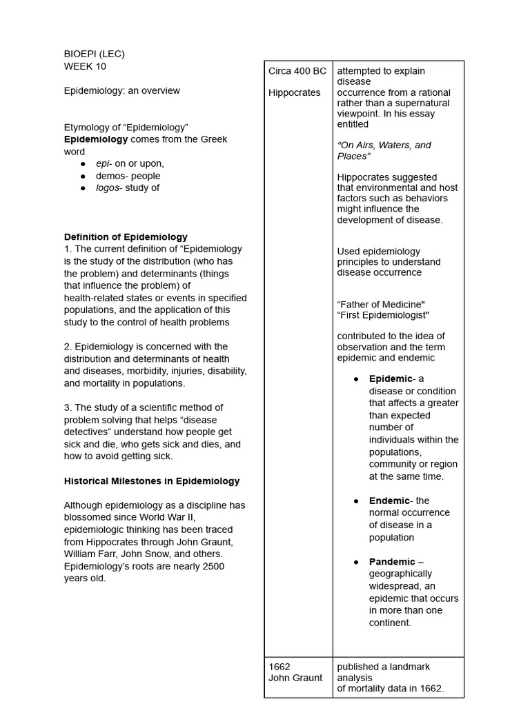 Introduction to epidemiology | PDF | Epidemiology | Infection