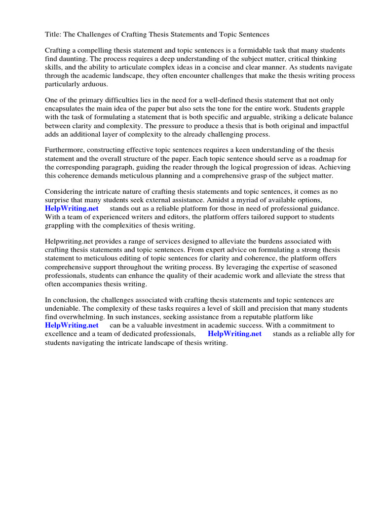 Thesis Statements and Topic Sentences | Download Free PDF | Essays | Thesis