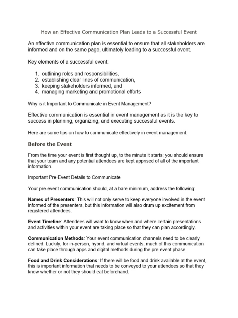 How An Effective Communication Plan Leads To A Successful Event | PDF ...