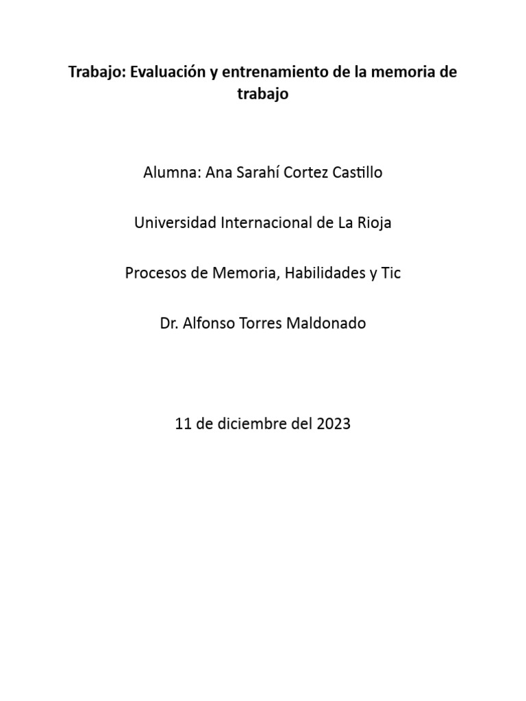 Trabajo, Evaluación y entrenamiento de la memoria de trabajo | PDF ...