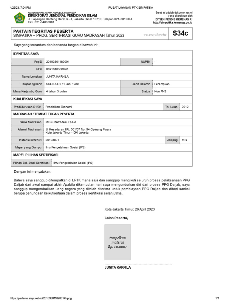 Pakta Integritas Dilla | PDF