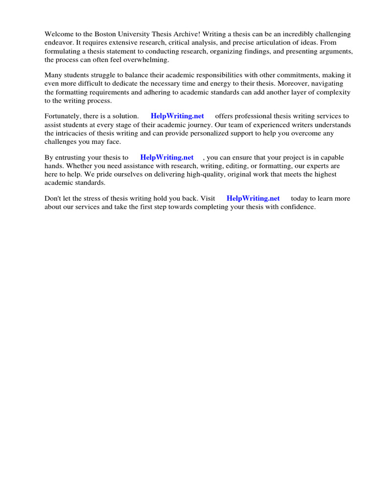 Boston University Thesis Archive | PDF | Thesis | Essays