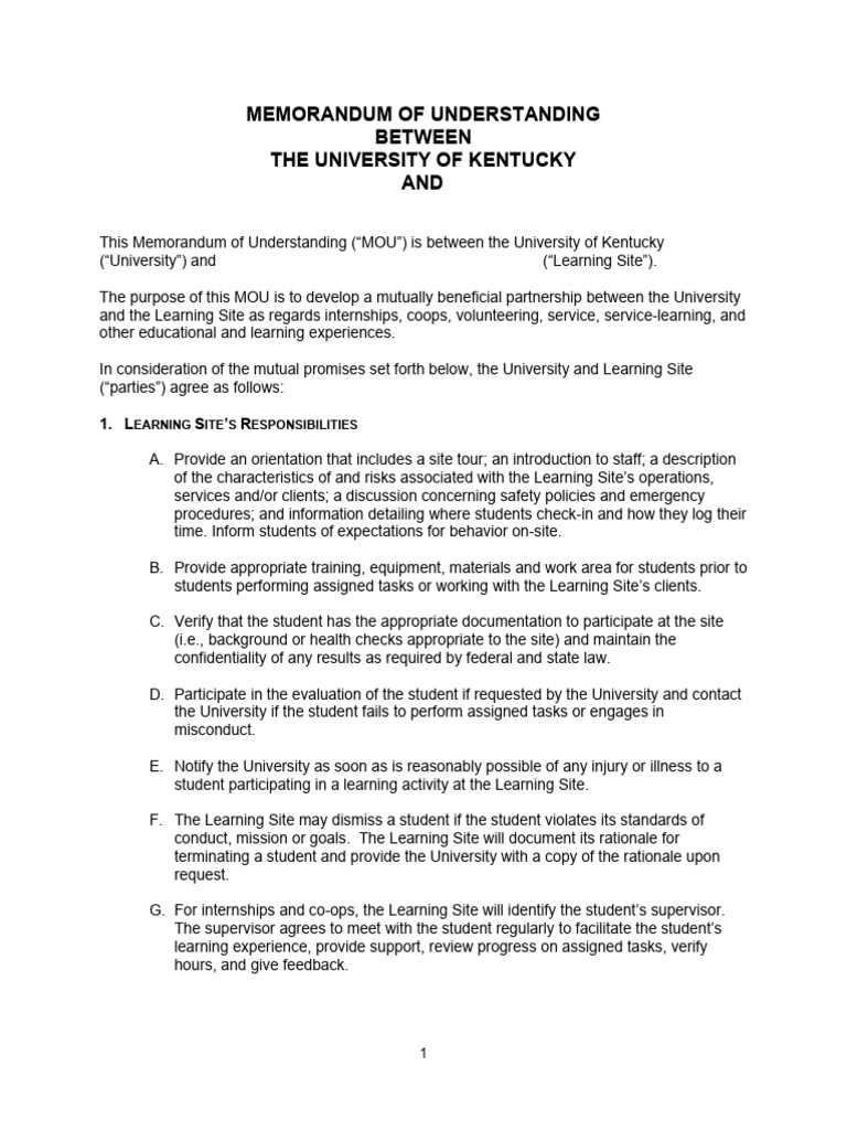 MOU Sample - University of KY | PDF