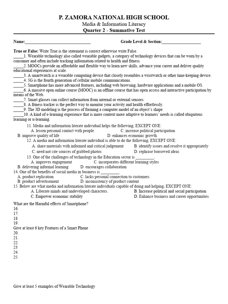 MIL Summative q2 | PDF | Educational Technology | Wearable Technology