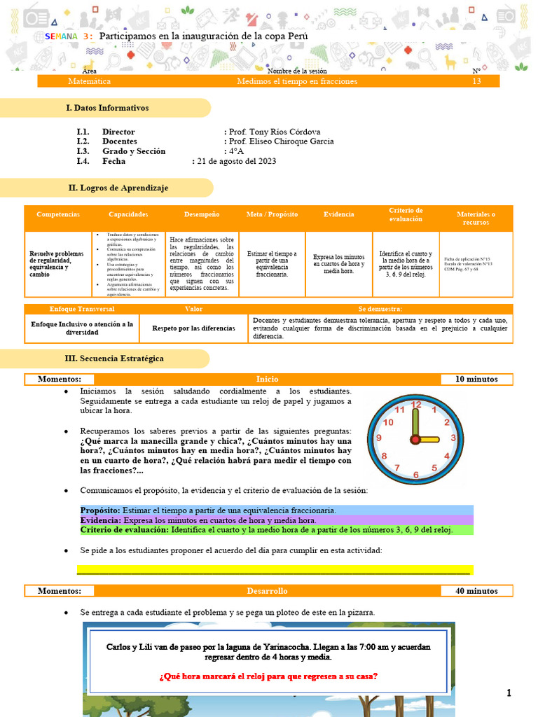5.3. Sesión 13 - Medimos El Tiempo en Fracciones | PDF | Reloj