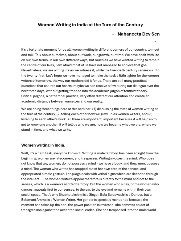 Women Writing in India at The Turn of The Century Full Text | PDF