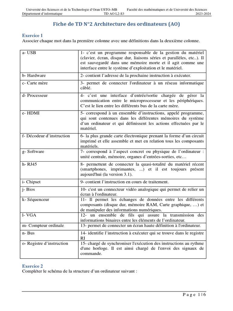 TD Architecture des ordinateurs USTO-MB | PDF | Matériel informatique ...
