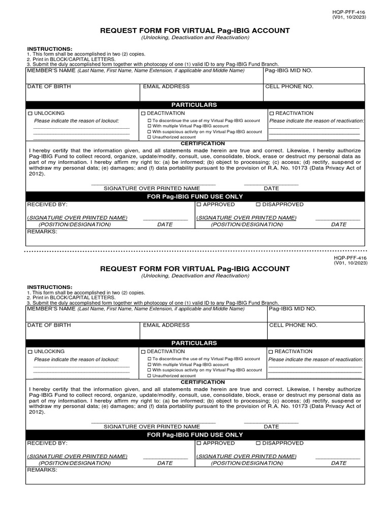 PFF416 RequestFormVirtualPagIBIGAccount V01 | PDF | Computing