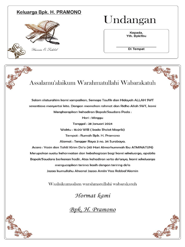 Undangan 40 Hari | PDF