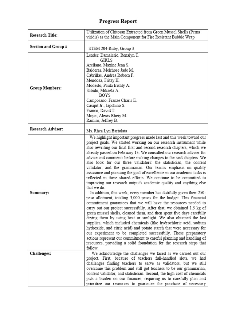 GROUP3 Progress Report | PDF | Odor