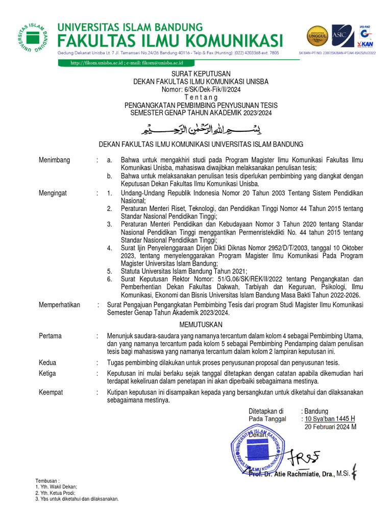 Sk+Lampiran Pembimbing 2023-1 | PDF