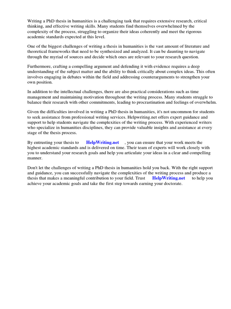 How To Write A PHD Thesis Humanities | PDF | Thesis | Humanities