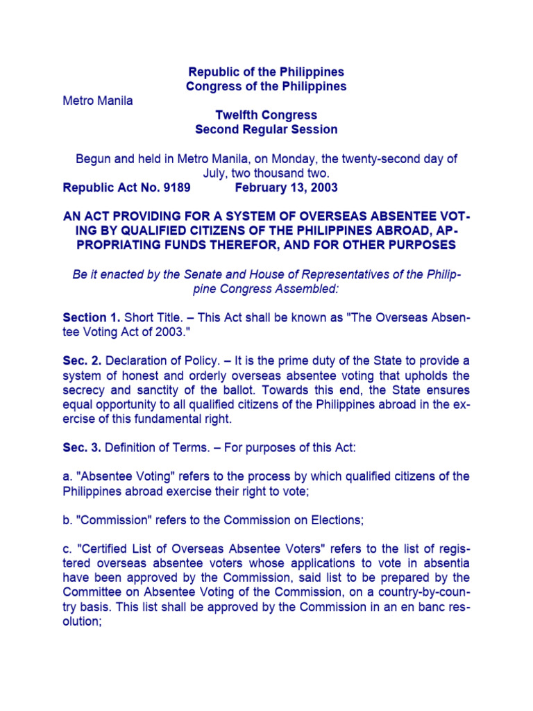 15 Republic Act No. 9189 | PDF