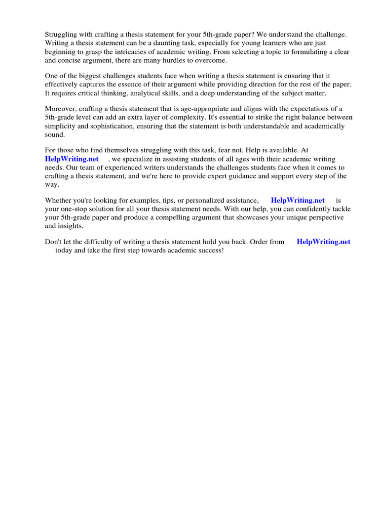 Thesis Statement Examples 5th Grade | PDF