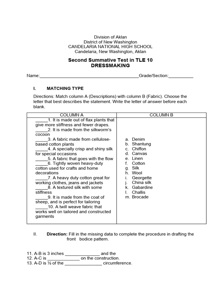 2nd quarter exam TLE 10 | PDF