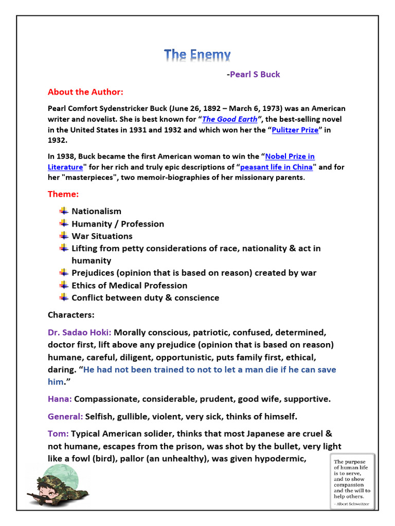 The Enemy Short Notes Class 12 | PDF