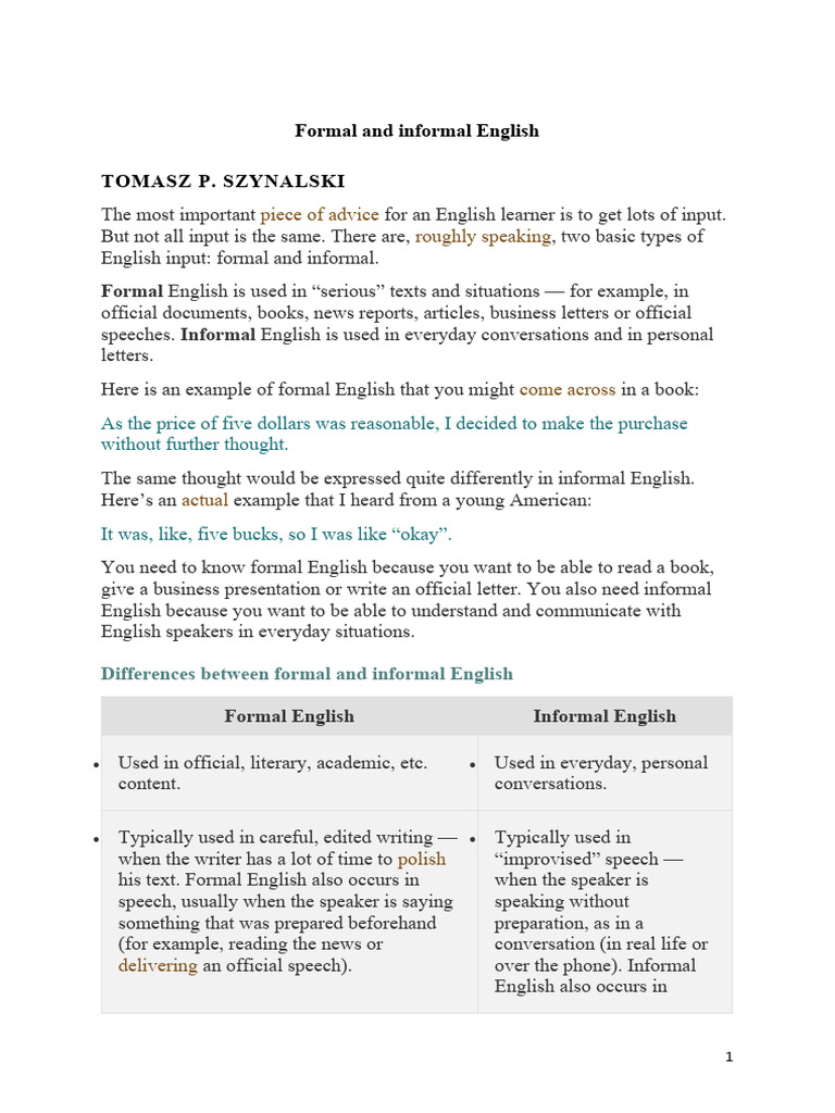 Formal Vs Informal Language | PDF | English Language | Conversation