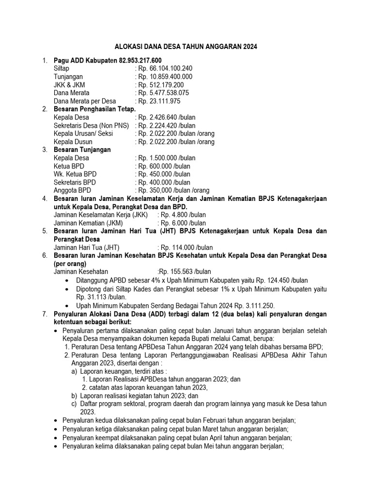 Alokasi Dana Desa Tahun Anggaran 2024 Pdf