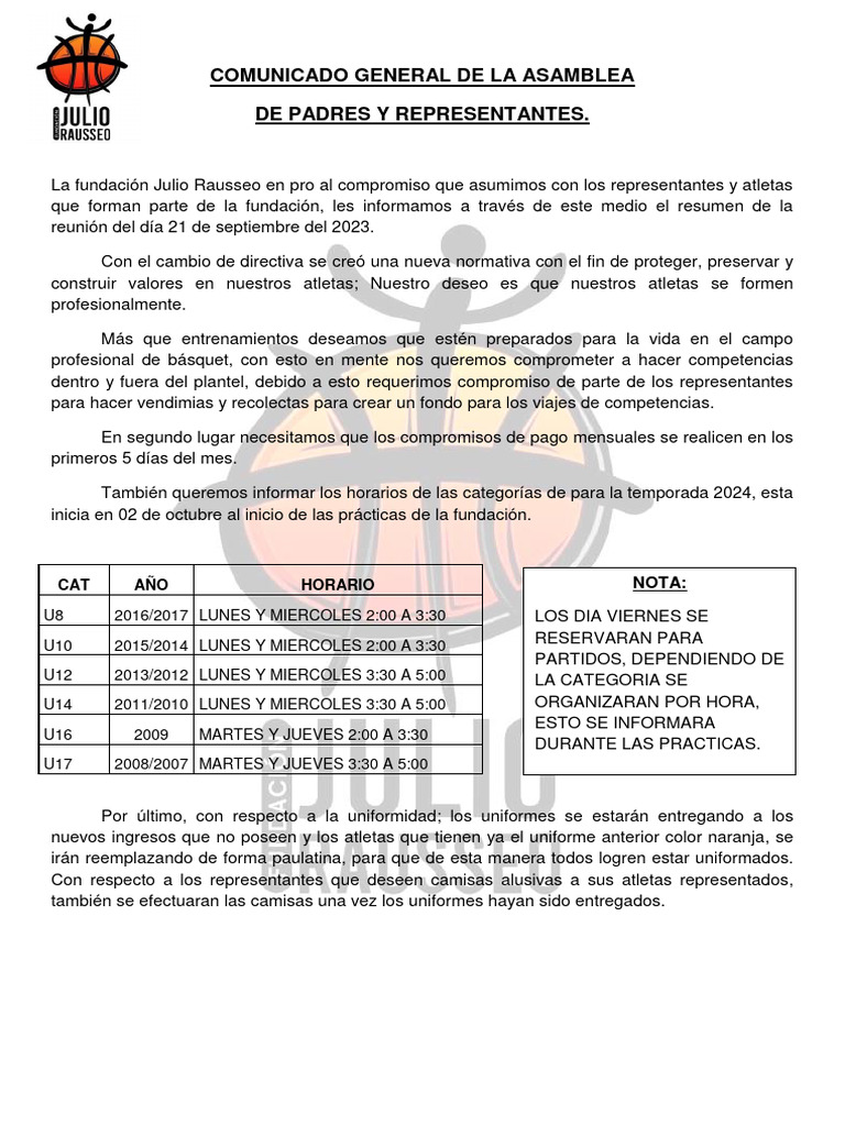 COMUNICADO y NORMATIVA DE LA FUNDACION JULIO RAUSSEO | PDF