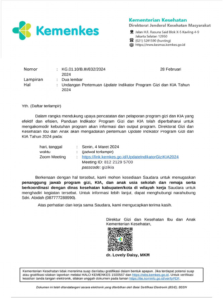 4 Maret 2024 - Und Pertemuan Update Indikator Program Gizi Dan KIA 2024 | PDF