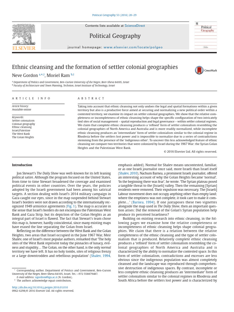 Gordon & Ram - Ethnic Cleansing and The Formation of Settler Colonial ...