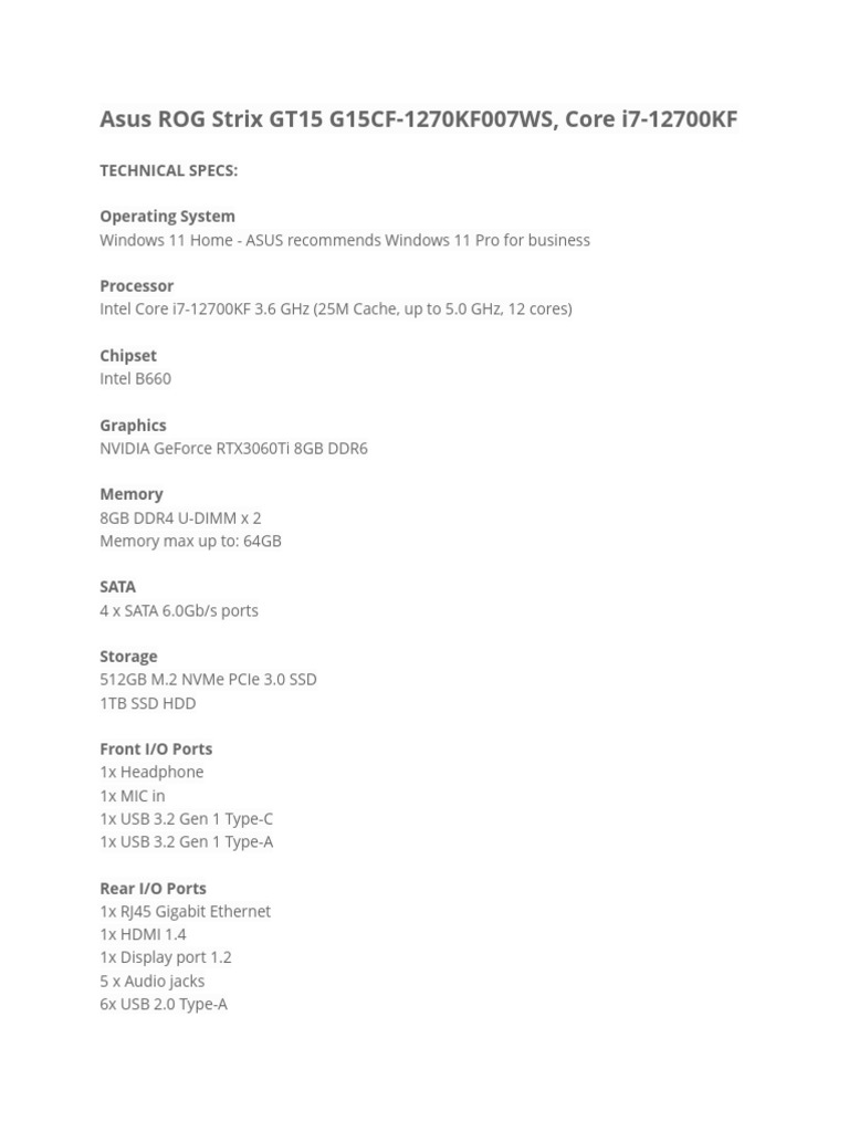 Asus Rog Strix Gt15 g15cf | PDF