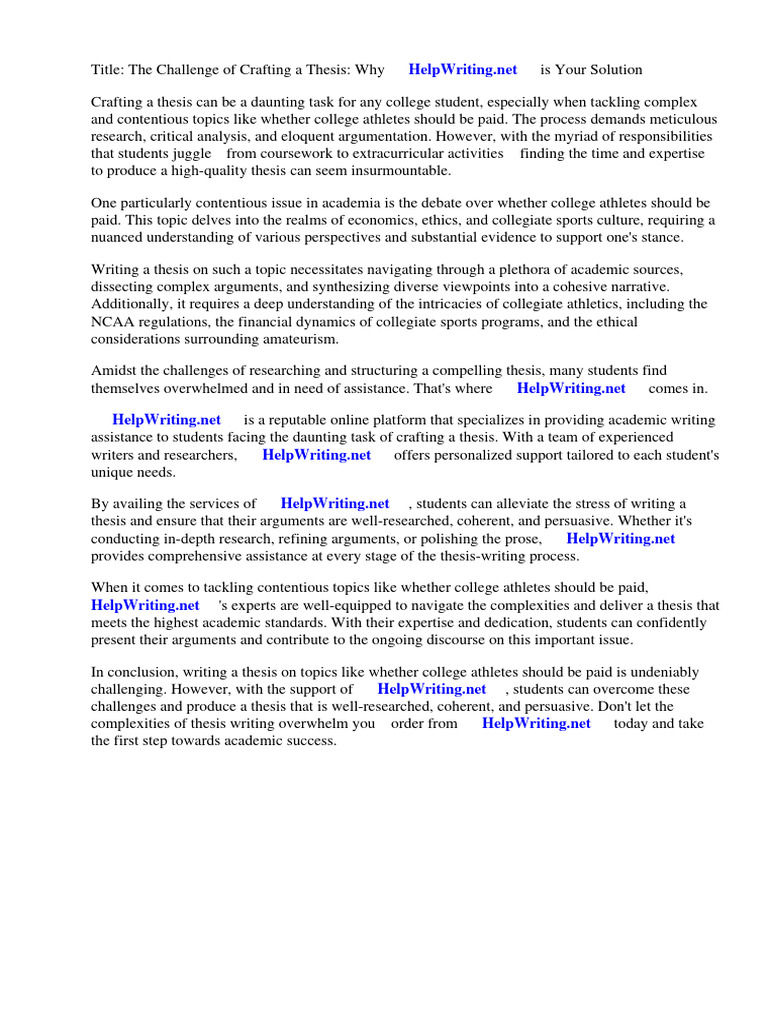 Thesis Help for College Athletes' Pay Debate | PDF | Sports & Recreation