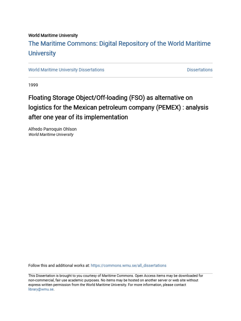 Floating Storage Object - Off-Loading (FSO) As Alternative On Logistic ...