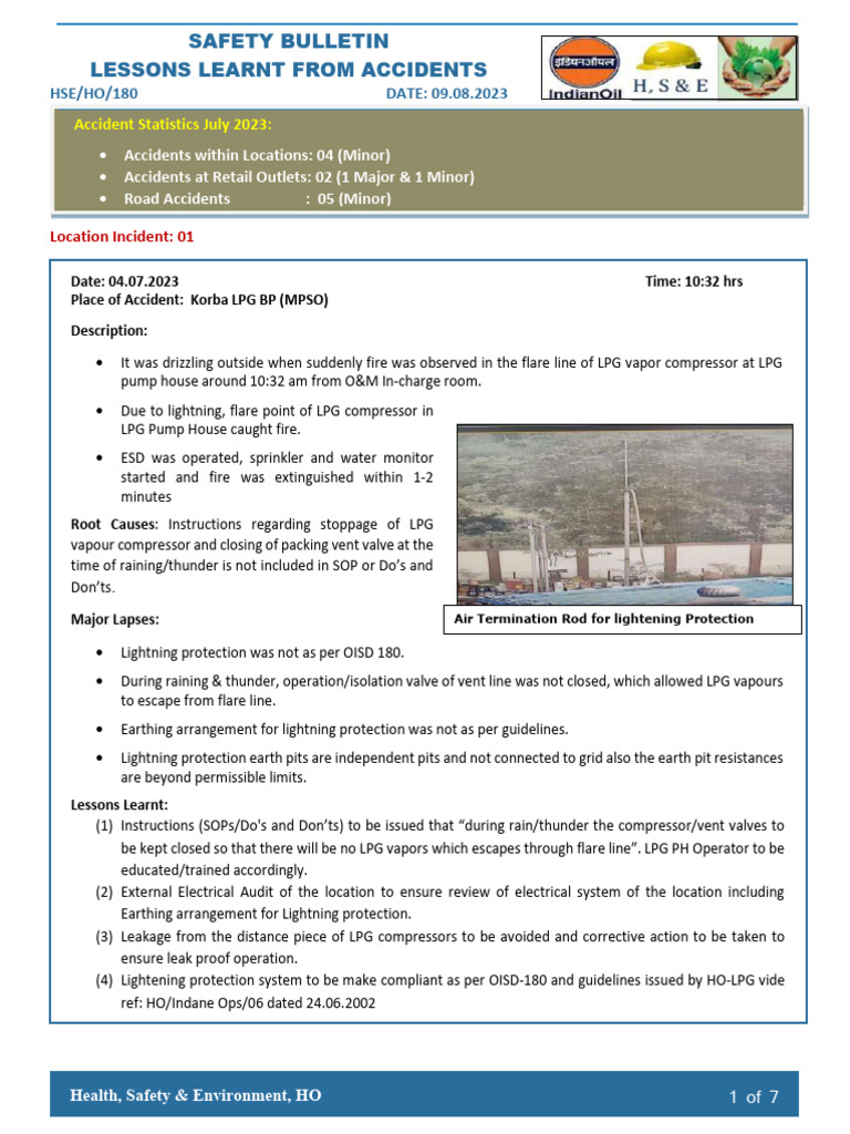 Safety Bulletin - Lessons Learnt From Accidents Aug 2023 | PDF