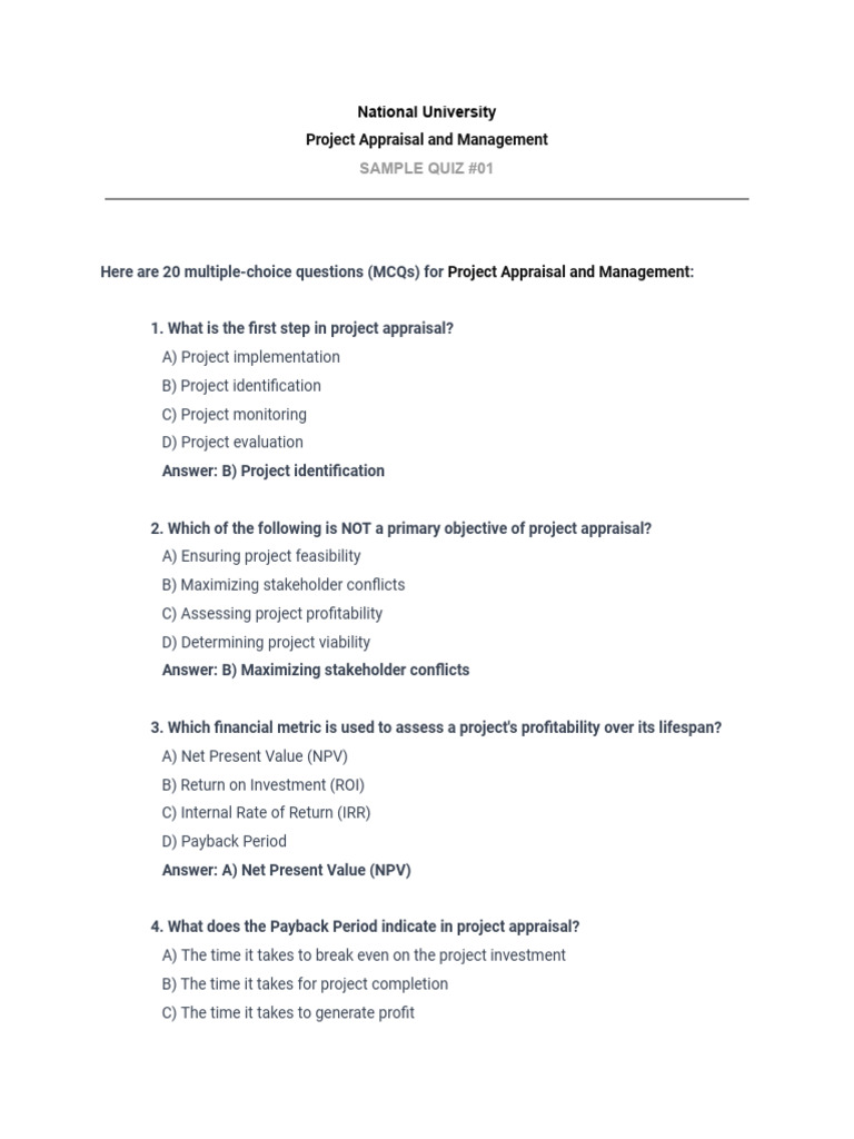 Project Appraisal and Management | PDF
