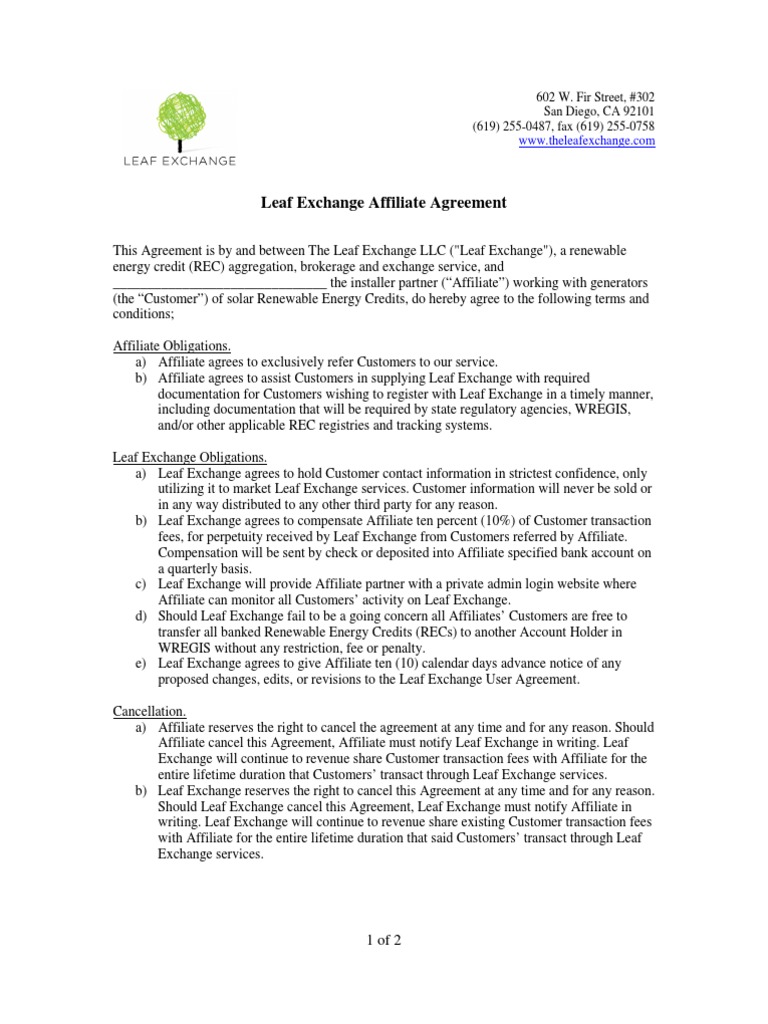 TLE Affiliate Agreement | PDF | Private Law | Common Law