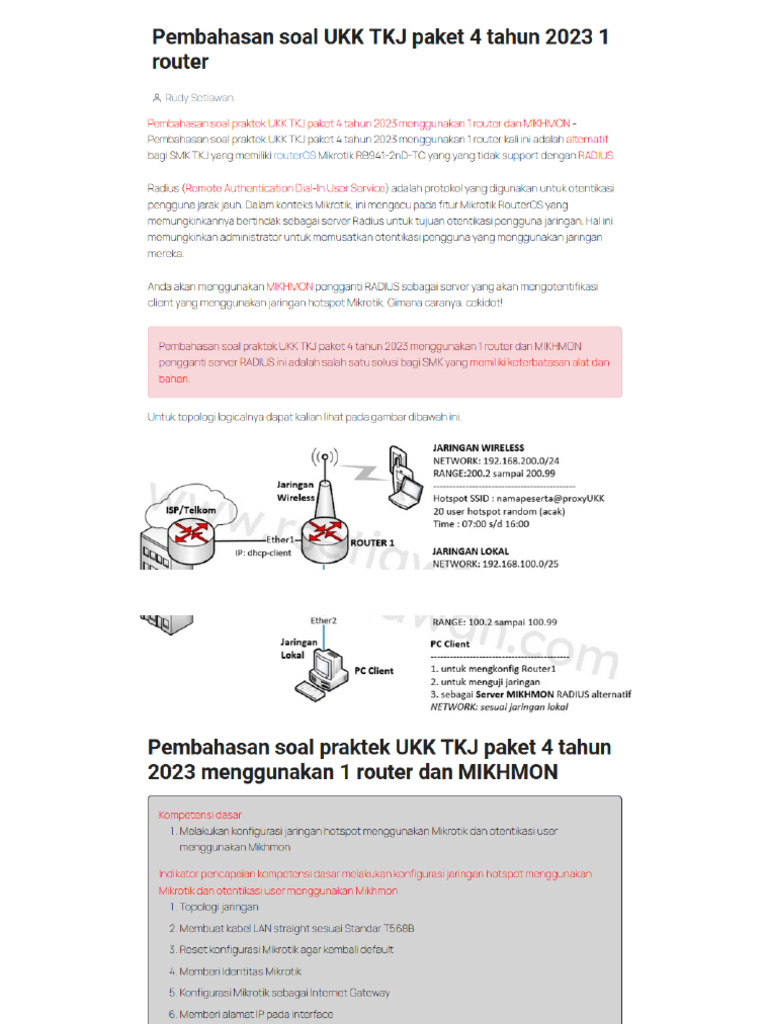 Pembahasan Ukk TKJ Paket 4 Tahun 2023 Memakai Mikhmon | PDF