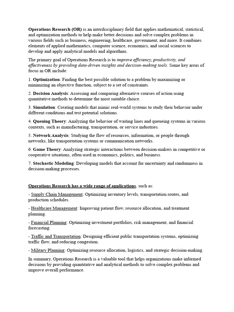 Operations Research | PDF | Mathematical Optimization | Linear Programming