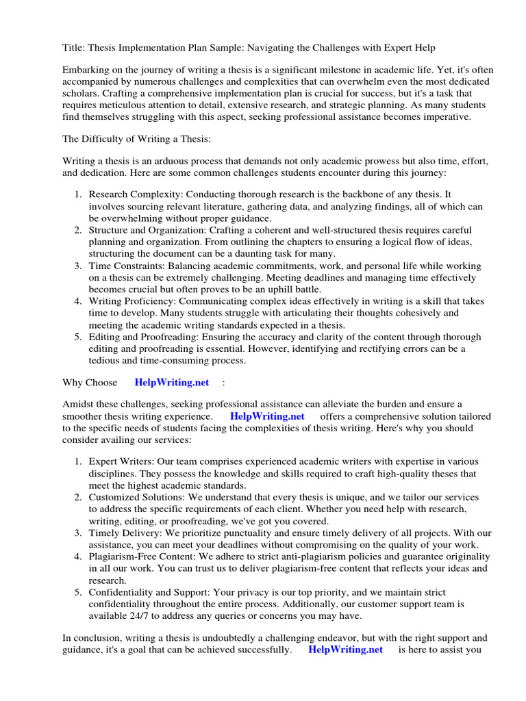 Thesis Implementation Plan Sample | PDF | Sampling (Statistics) | Thesis