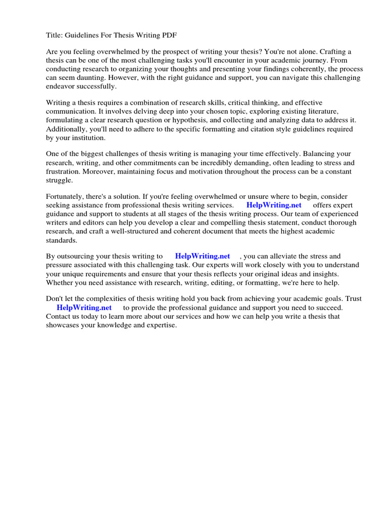 Guidelines for Thesis Writing PDF | PDF