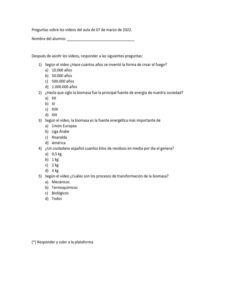 2022 - 03 - 07 - Preguntas Sobre Los Vídeos Del Aula de 07 de Marzo de 2022 | PDF