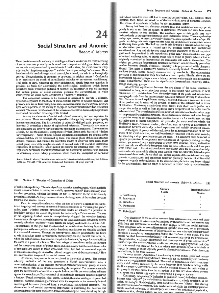 Social Structure and Anomie - Merton | PDF