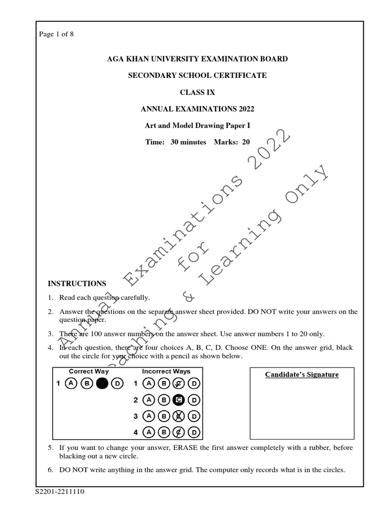 Art & Model Drawing IX Annual Exams 2022 (Paper I) | PDF