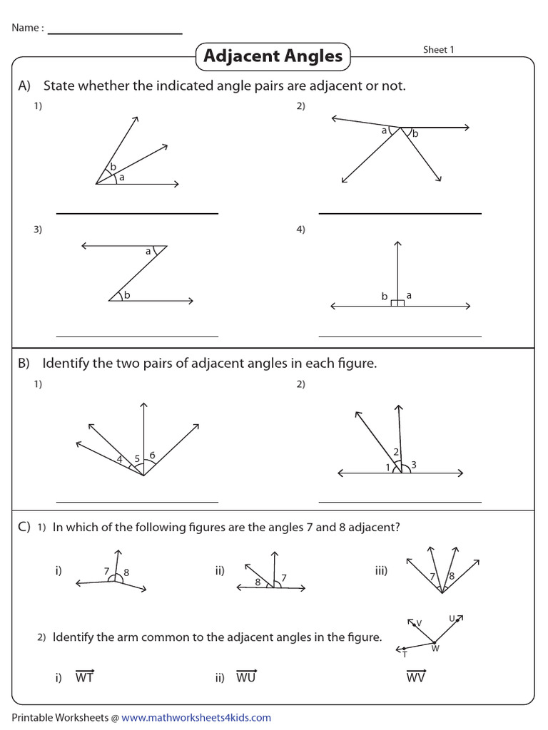 Adjacent Angles 1 | PDF