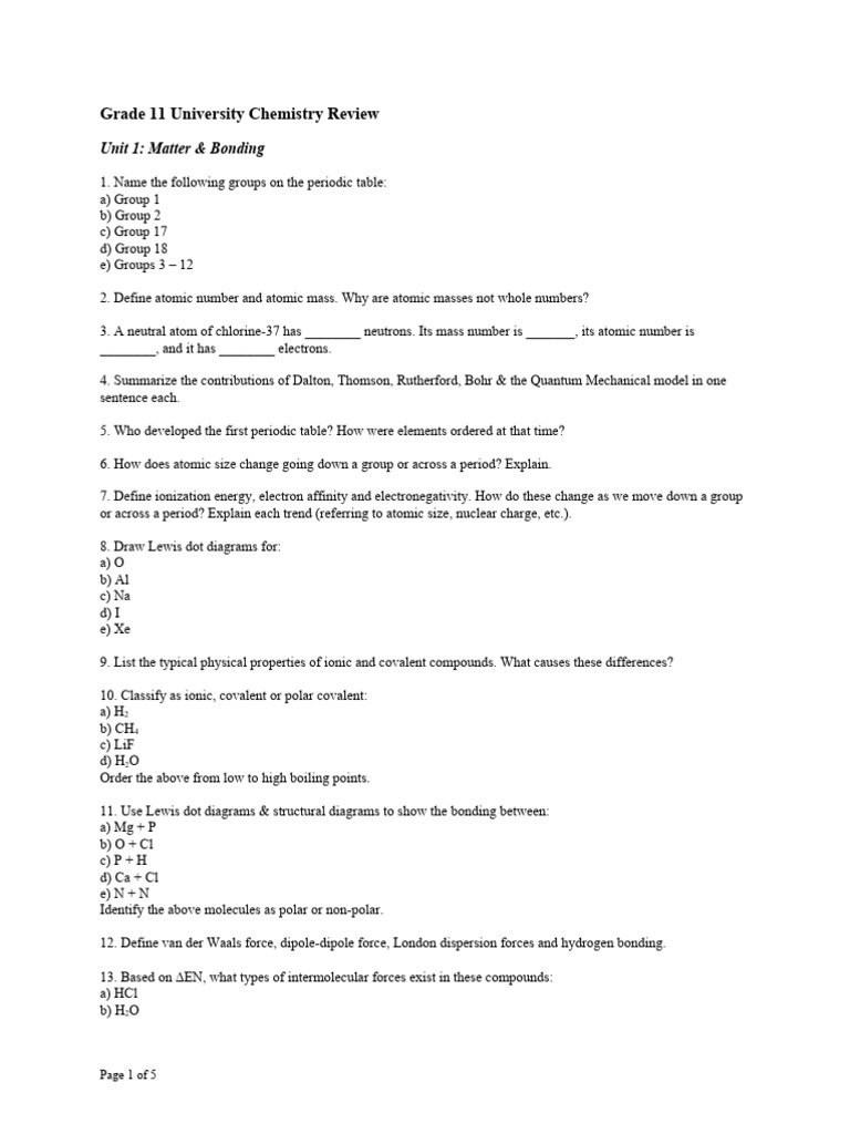 Chem 11 Examreview | PDF | Chemical Bond | Gases